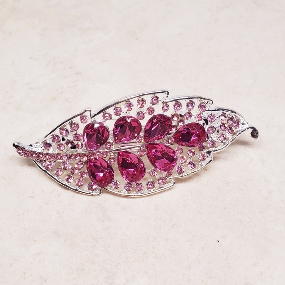 Hand Crafted | Accessories | Hot Pink Leaf Crystal Rhinstone Gem Hair ...